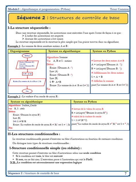 Séquence 2 Structures De Contrôle De Base Les Boucles Pdf