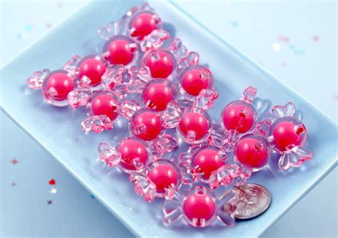 Candy Beads Bright Pink 30mm Big Pastel Candies Wrapped Candy Shap Delish Beads