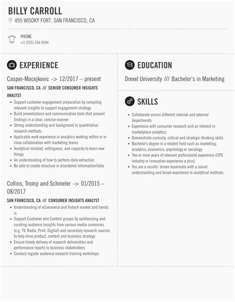 Consumer Insights Analyst Resume Samples Velvet Jobs