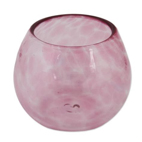 Six Pink Recycled Glass Stemless Wine Glasses From Mexico Social Bliss In Rose Novica