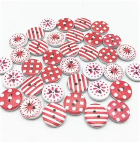 10 X Wood Buttons Red And White Buttons 15mm Round Buttons Etsy