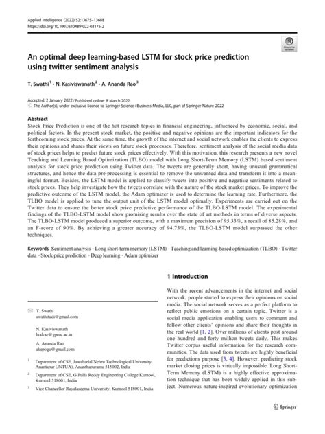 An Optimal Deep Learning Based Lstm For Stock Price Prediction Using
