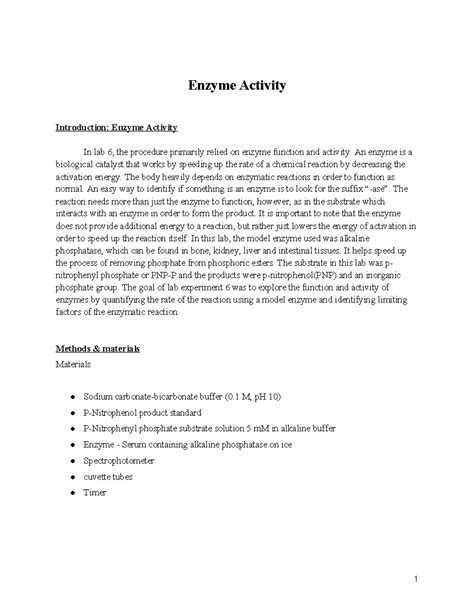 Take Home Assignment 6 Enzyme Activity Enzyme Activity Introduction