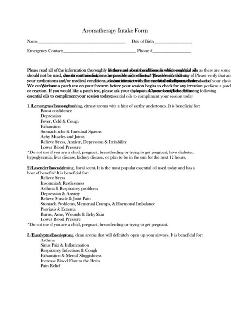 Top 6 Aromatherapy Intake Form Templates Free To Download In Pdf Format
