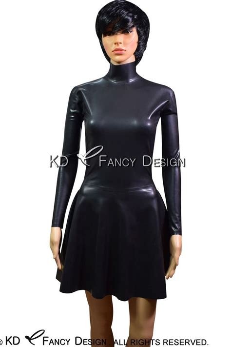 Sexy Fetish Latex Dress With Belts And Frills Buttons At Side Rubber