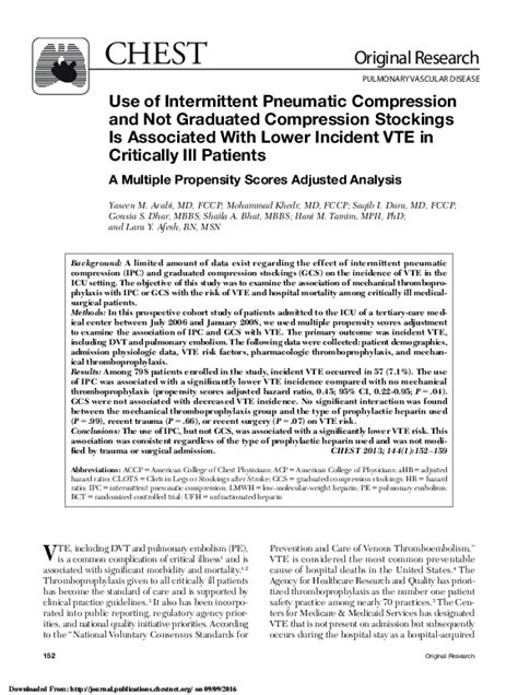Pdf Use Of Intermittent Pneumatic Compression And Not Graduated Compression Stockings Is