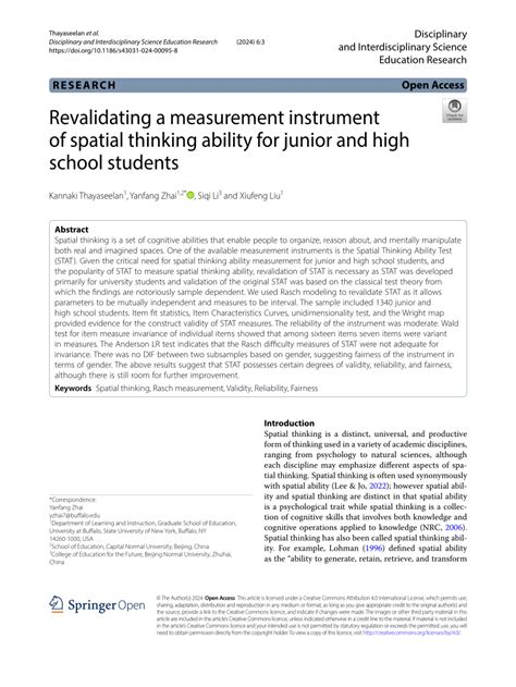 Pdf Revalidating A Measurement Instrument Of Spatial Thinking Ability