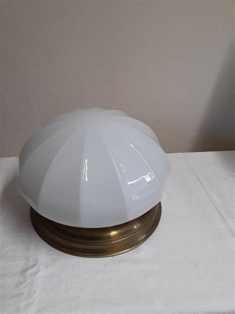 Flat Vintage Ceiling Lamp With Profiled Brass Mount And Segmented Opaque