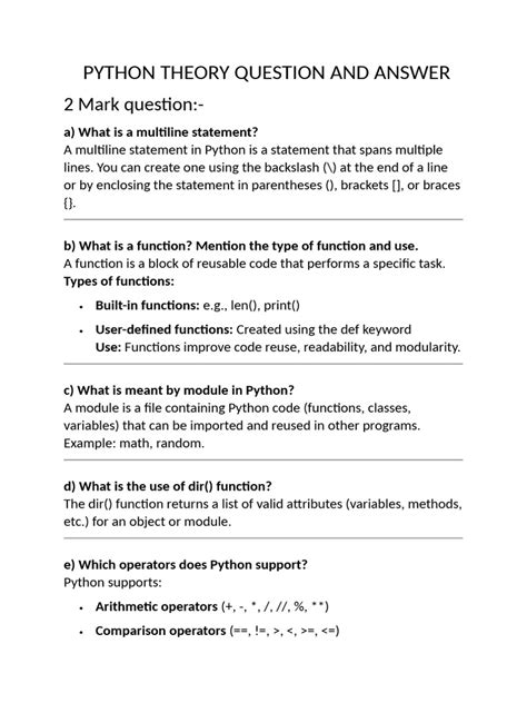 Python Theory Question And Answer 1 Pdf Python Programming Language Anonymous Function