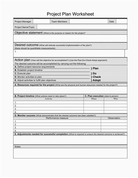 Project Planning Worksheet Template — Db