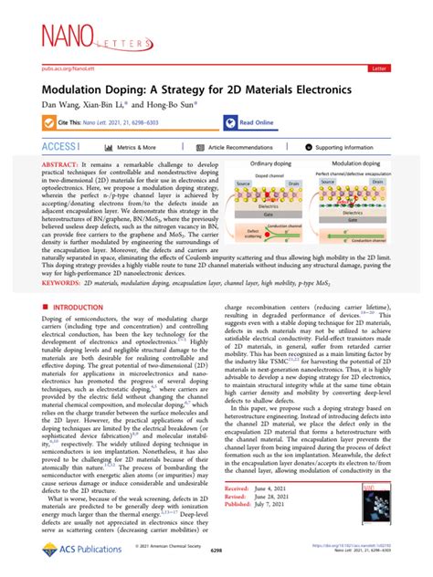 Modulation Doping A Strategy For 2d Materials Electronics Pdf