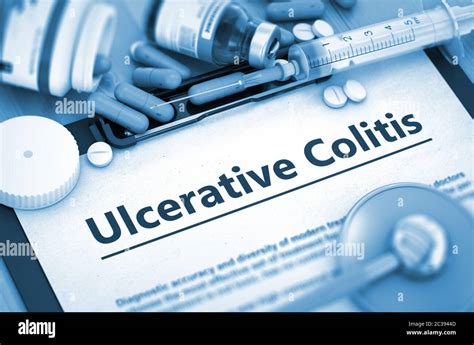 Ulcerative Colitis Medical Concept With Pills Injections And Syringe Ulcerative Colitis