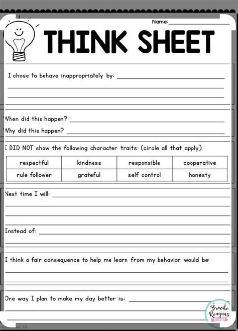Think Sheet Printable Worksheet
