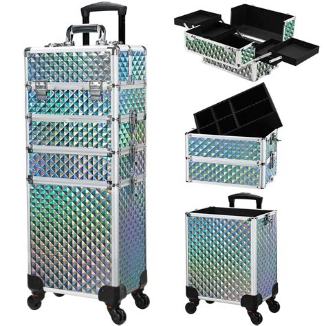 Stagiant Rolling Makeup Train Case Large Storage Cosmetic Trolley 4 In 1 Large Capacity Trolley