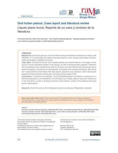 Liquen Plano Bucal Reporte De Un Caso Y Revisión De La Literaturaoral
