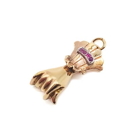 Victorian 9ct Rose Gold Ruby Hand Pendant Paisleys Antique Jewellery