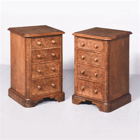Pair Of Mid Victorian Burr Walnut Small Chestbedside Lockers