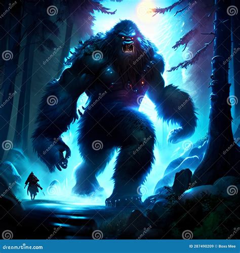 Horror Scene With Gorilla In The Forest 3d Rendering Stock