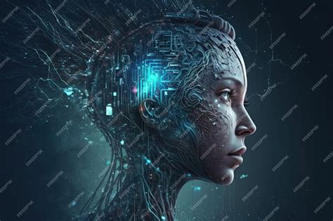 인체에 인공 지능 통합 Girl Fanstatics Cyberimplants는 사회 영혼의 발전에서 기술의 중요한 역할 8k 기술 Ai의 개념 프리미엄 사진