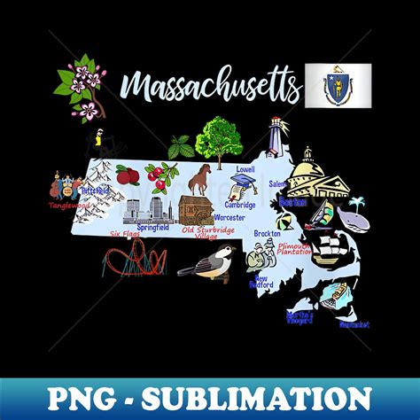 S Massachusetts Tourist Map With Landmarks Famous Symbols Inspire