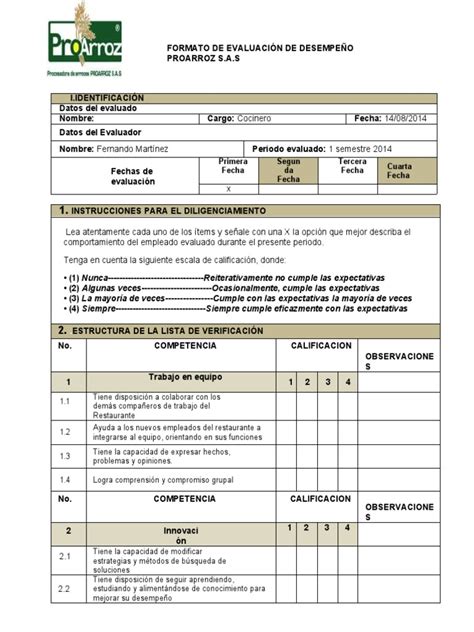 Formato de Evaluacion de Desempeo | PDF | Evaluación | Cognición