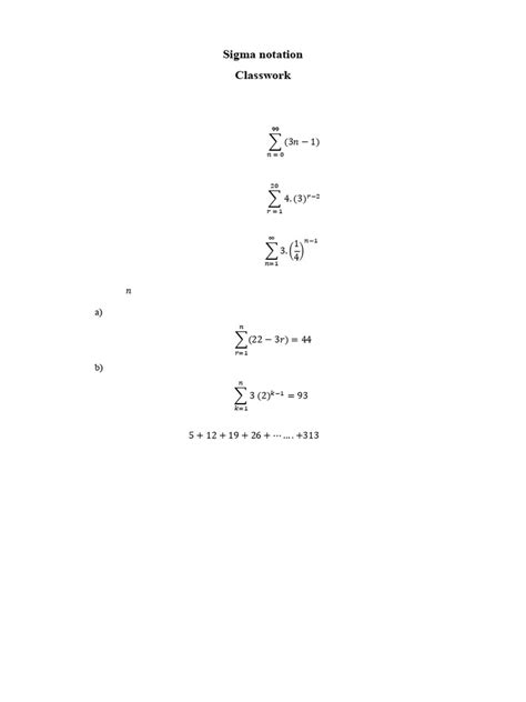 Sigma Notation Classwork 024556 Pdf