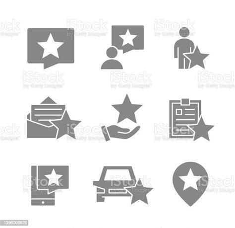 별 피드백 회색 아이콘 집합입니다 평가 평가 소셜 네트워크 품질 관리 등 Brand Name Online Messaging