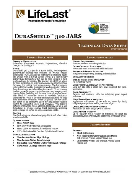 Technical Data Sheet Ds310 Jars 3813 Helios Way Suite 190