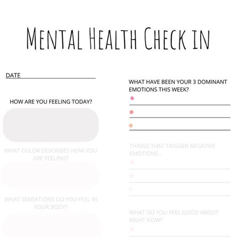 Mental Health Check In Worksheet Etsy