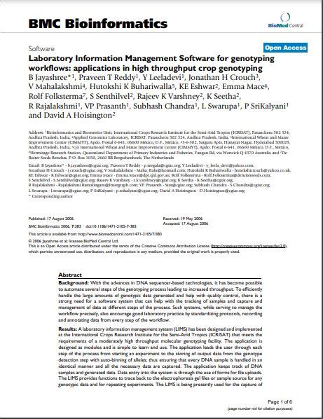 Laboratory Information Management Software For Genotyping Workflows Applications In High