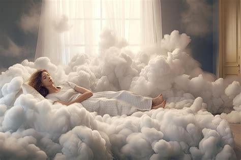 A Woman Lies On A Bed Of Clouds With The Word Cloud On It Premium Ai