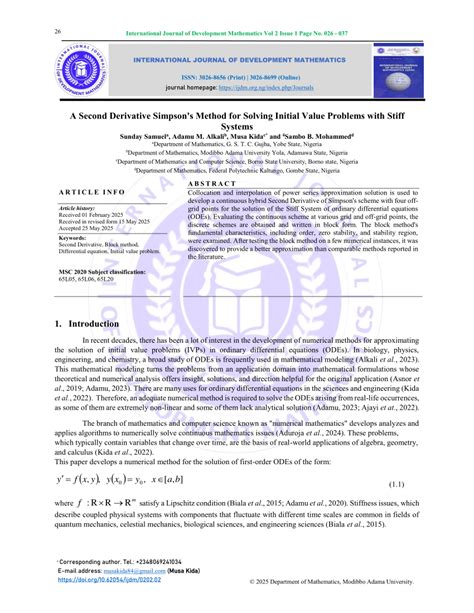 Pdf A Second Derivative Simpsons Method For Solving Initial Value