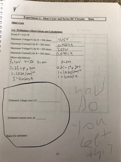 Solved Experiment 1 Ohms Law And Series Dc Circuits Data