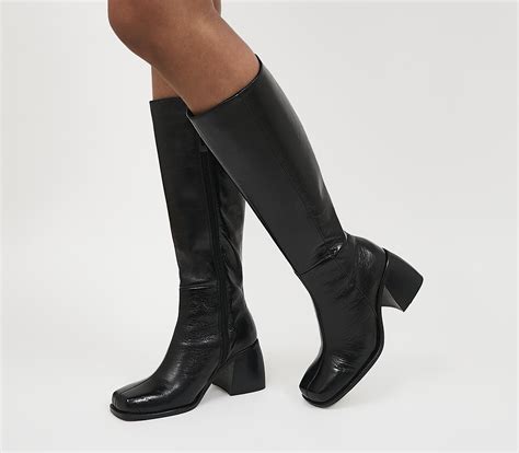 Office Karson Square Toe Knee Boots Black Leather Womens Knee High Boots