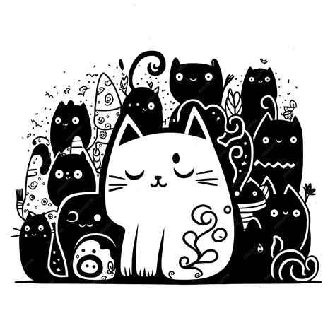 Chats Mignons Pages à Colorier En Noir Et Blanc Pour Les Enfants Lignes Simples Style De Dessin