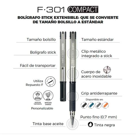 Bolígrafo Stick Zebra F 301 Compact Punto Fino Tinta Negra Office