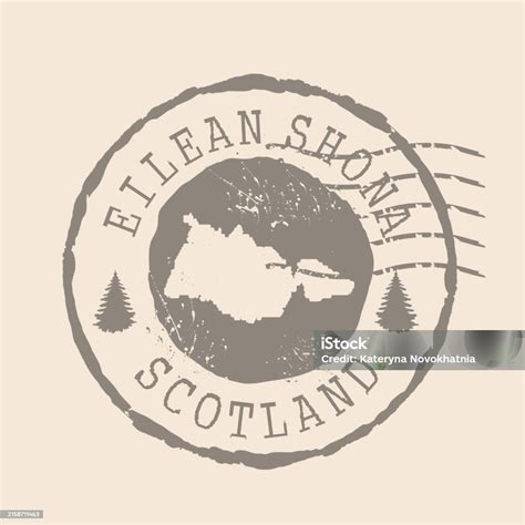 우표 우편 Eilean Shona 섬 지도 실루엣 고무 씰 복고풍 여행을 디자인하십시오 Seal Map 스코틀랜드 그런지의
