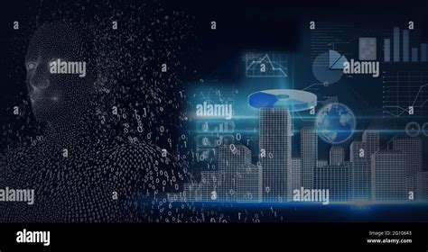 Composition Of Exploding Human Bust With Binary Coding Over Data