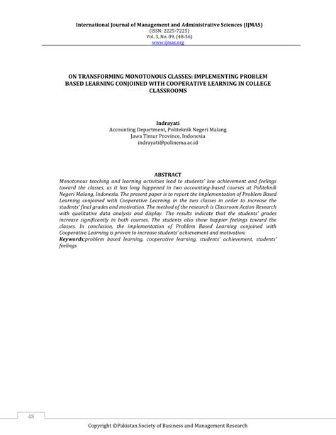 Pdf On Transforming Monotonous Classes Implementing Problem Based Learning Conjoined With