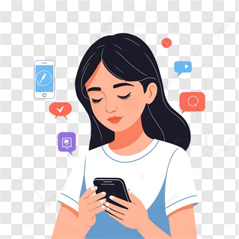 A Girl Using Social Media On Her Phone Vector Illustration Woman