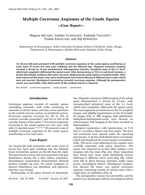Pdf Multiple Cavernous Angiomas Of The Cauda Equina Case Report
