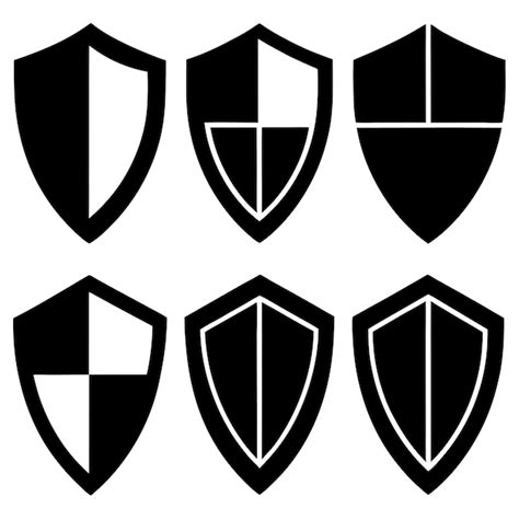 A Set Of Black And White Shield Images With A White Background