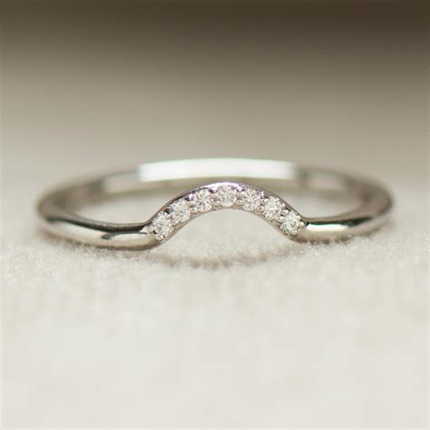 Curved Matching Seven Diamonds Wedding Ring 14k 18k Gold Curved