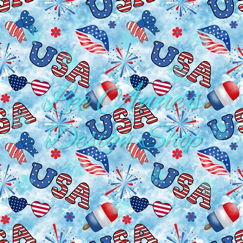 Seamless Pattern Fourth Of July Pattern Patriotic Lips Patriotic