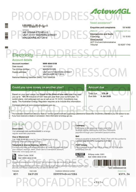 Order Editing Utility Bill Actewagl Instant Delivery Custom Info