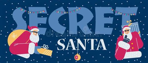 Secret Santa Banner With Text Flat Vector Illustration Stock Vector