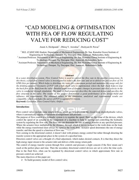 Pdf Cad Modeling And Optimisation With Fea Of Flow Regulating Valve For Reducing Cost