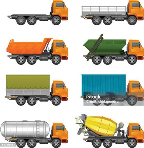 卡車組向量圖形及更多翻斗車圖片 翻斗車 貨車 運油車 Istock