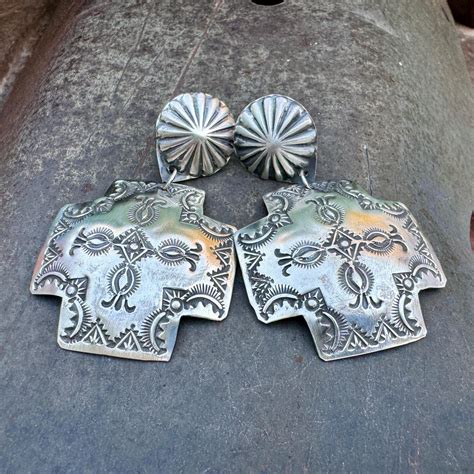 Large Sterling Silver Concho Cross Earrings By Navajo Vince Platero