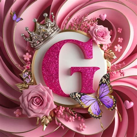 G Initial With Pink Flowers And Butterflies